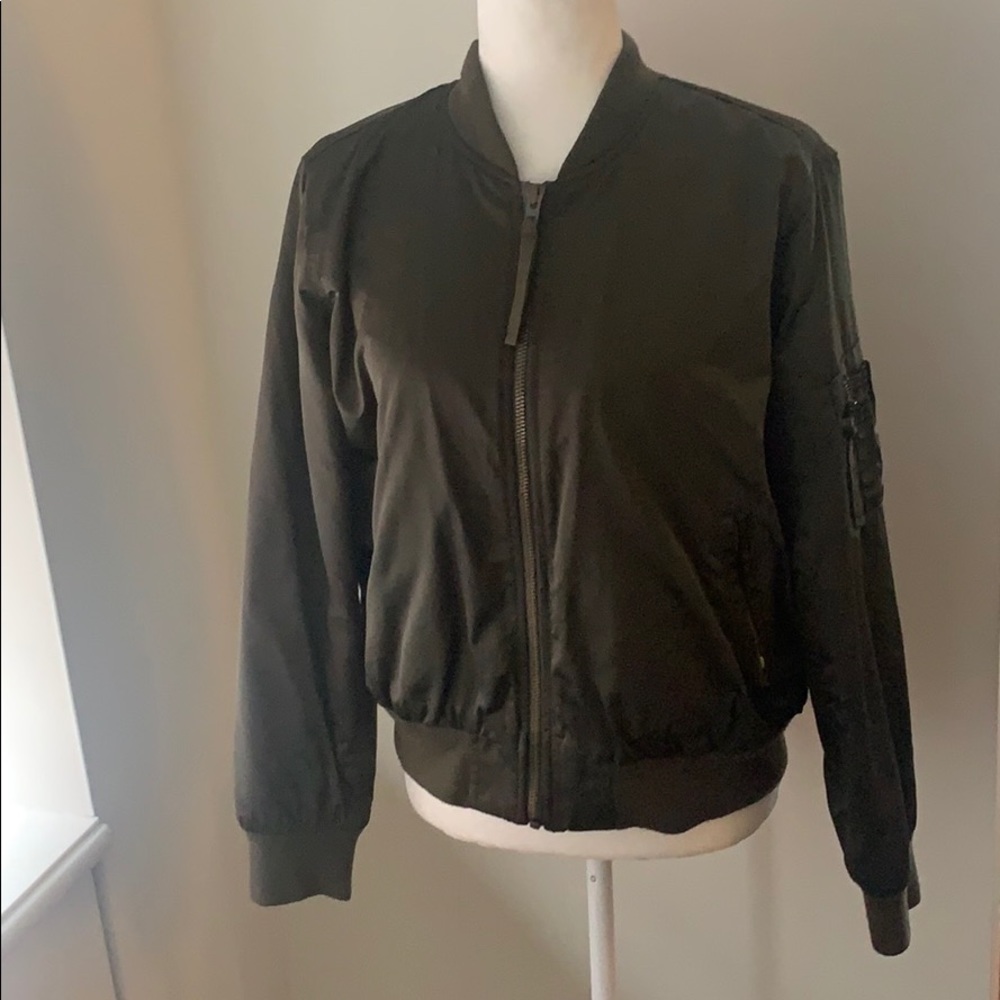 Gap Olive Green Satin Bomber Jacket - Gem